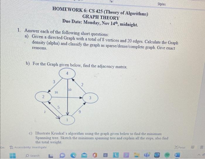 Solved 1. Answer each of the following short questions: a) | Chegg.com