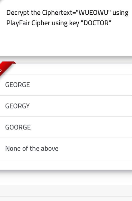 Solved Decrypt the Ciphertext="WUEOWU" using PlayFair Cipher | Chegg.com