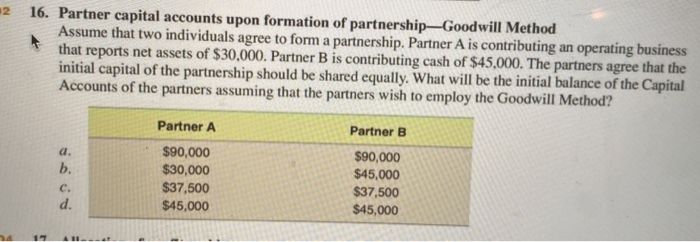 Solved 2 16. Partner capital accounts upon formation of | Chegg.com