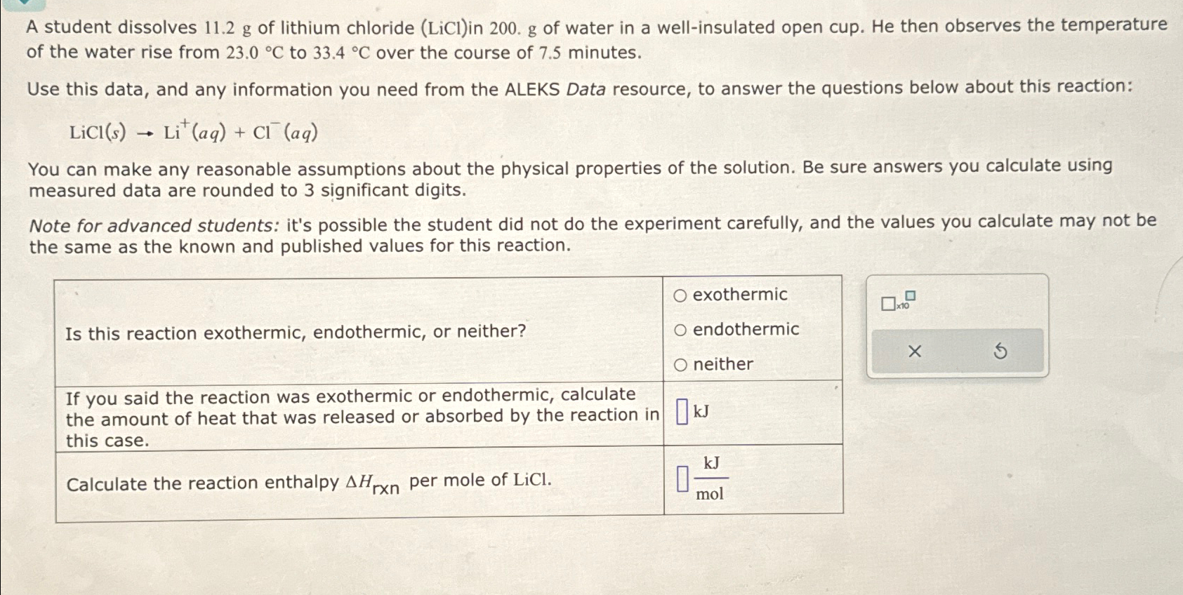 Solved A student dissolves 11.2g ﻿of lithium chloride ( | Chegg.com
