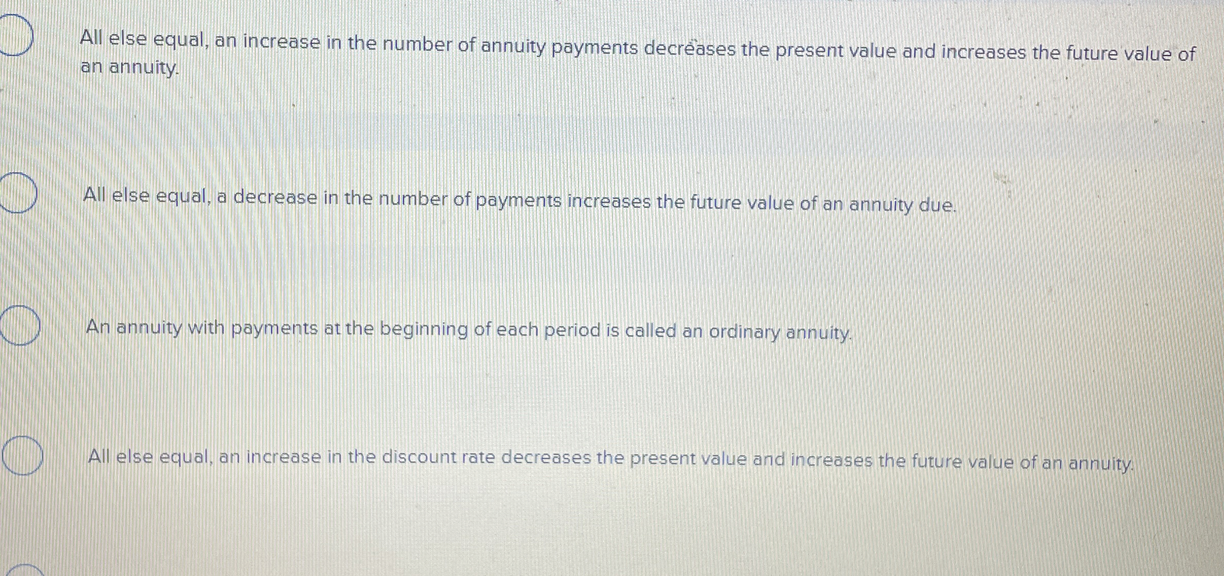 Solved All else equal, an increase in the number of annuity | Chegg.com