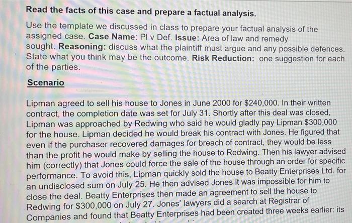 Solved Read the facts of this case and prepare a factual | Chegg.com