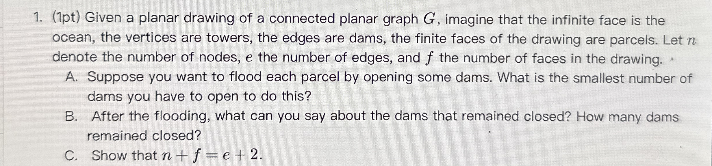 Solved (1pt) ﻿Given a planar drawing of a connected planar | Chegg.com