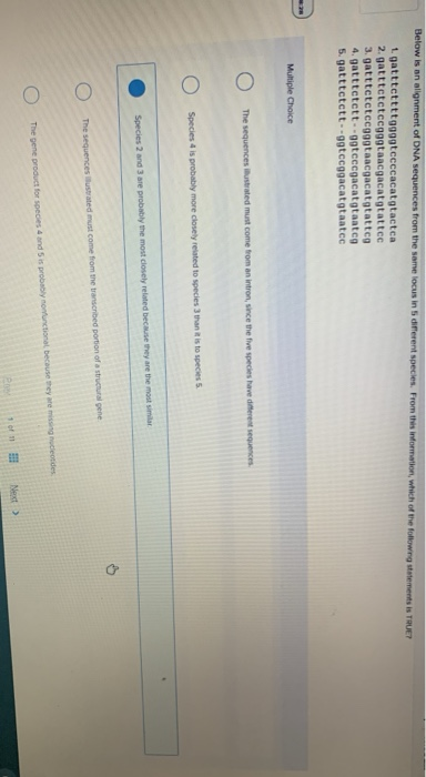 Solved Below is an alignment of DNA sequences from the same | Chegg.com