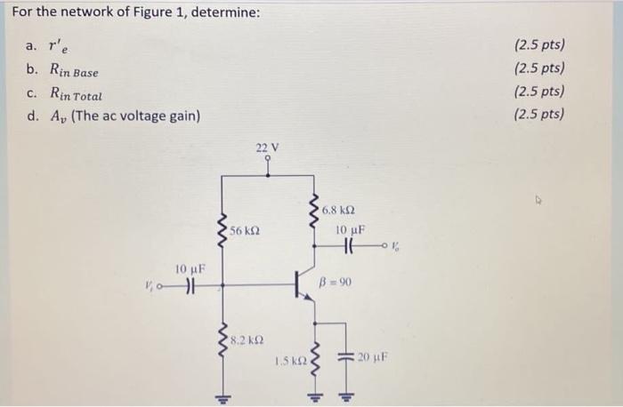 Solved For the network of Figure 1, determine: a. r'e b. Rin | Chegg.com