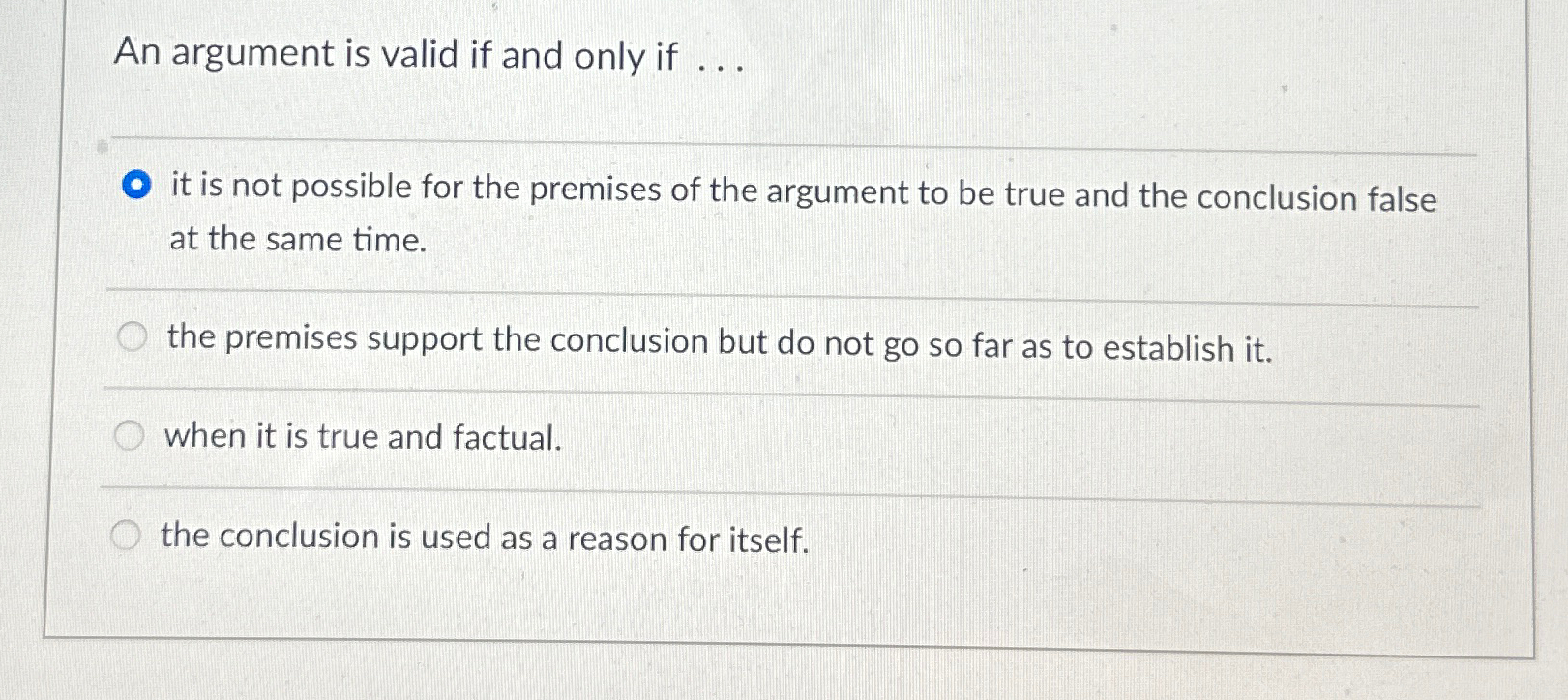 Solved An argument is valid if and only if q,it is not | Chegg.com