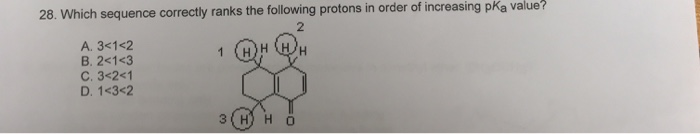 Solved whcih sequence correctly ranks the following protons | Chegg.com