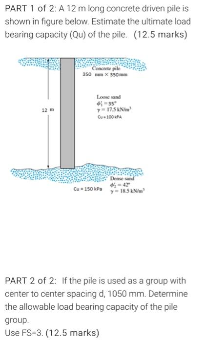 Solved PART 1 of 2: A 12 m long concrete driven pile is | Chegg.com