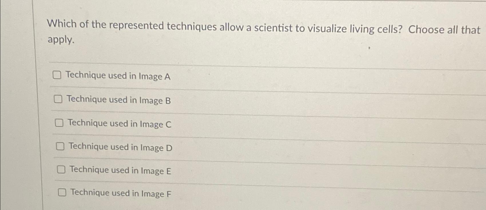 Solved Which of the represented techniques allow a scientist | Chegg.com