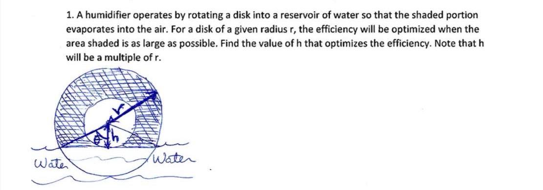 Solved A humidifier operates by rotating a disk into a | Chegg.com