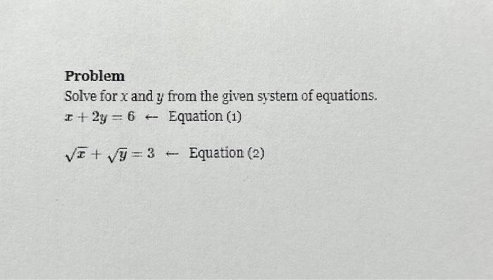 Solved Problem Solve for x and y from the given system of | Chegg.com