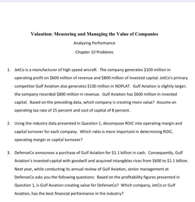 Solved Valuation: Measuring and Managing the Value of | Chegg.com