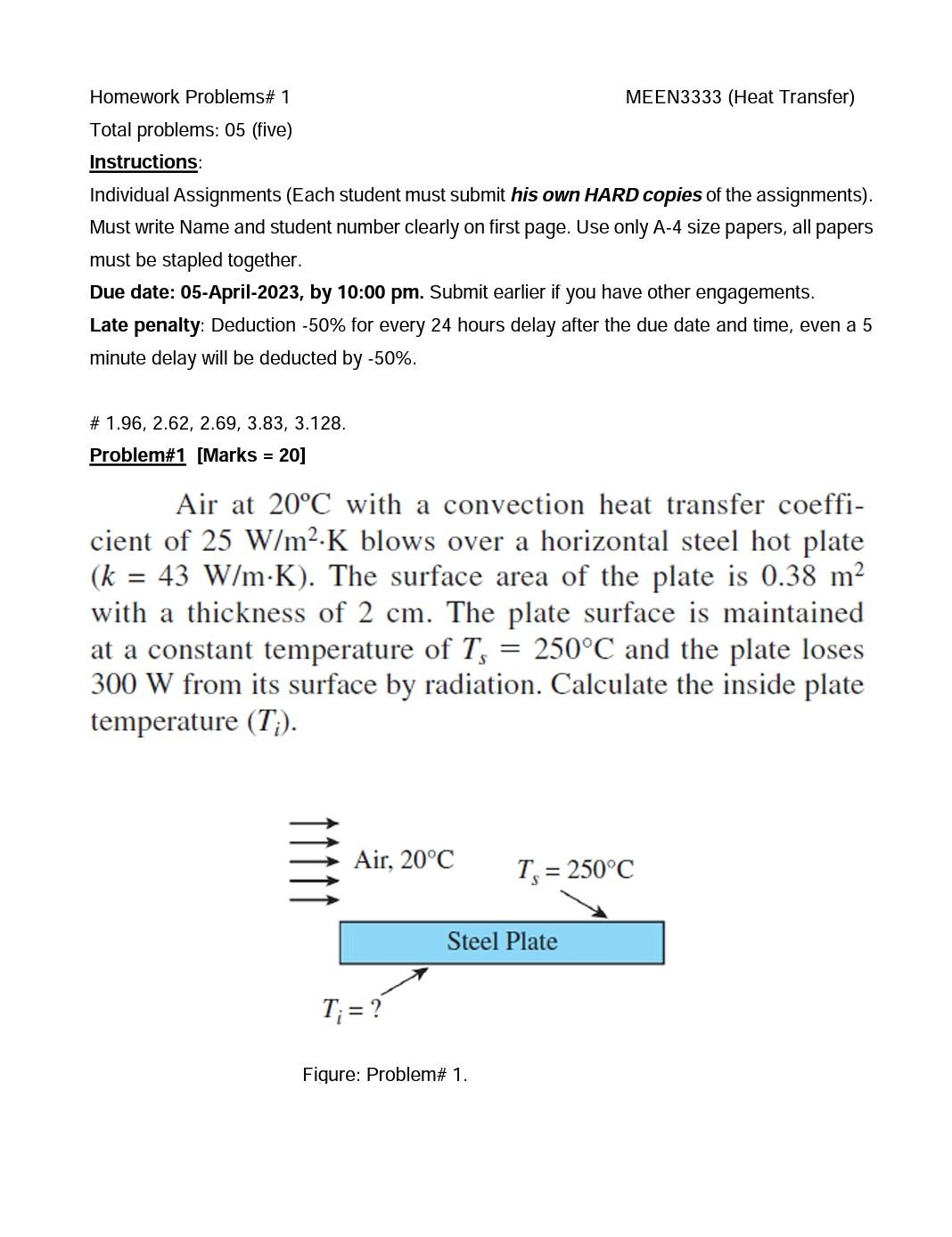 Solved Homework Problems\# 1 MEEN3333 (Heat Transfer) Total | Chegg.com