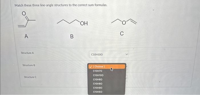 Solved Match these three line-angle structures to the | Chegg.com