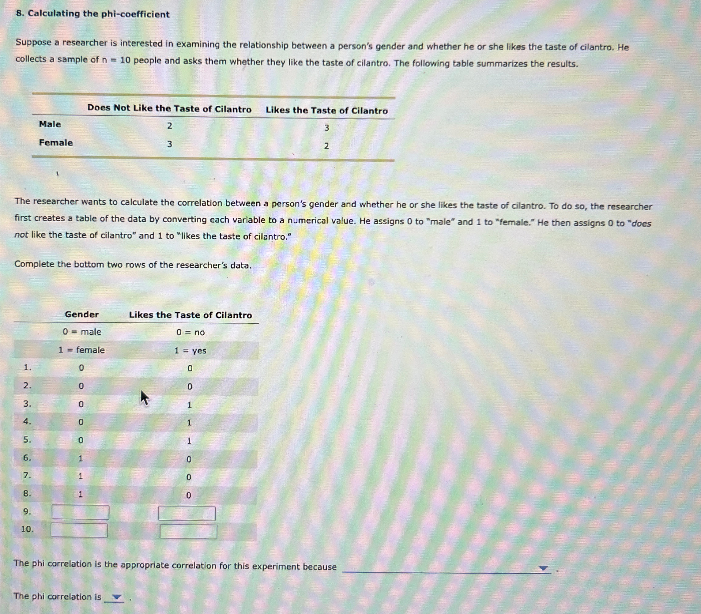 Solved Calculating the phi-coefficientSuppose a researcher | Chegg.com