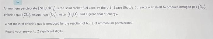 Solved Ammonium perchlorate (NH4ClO4) is the solid rocket | Chegg.com