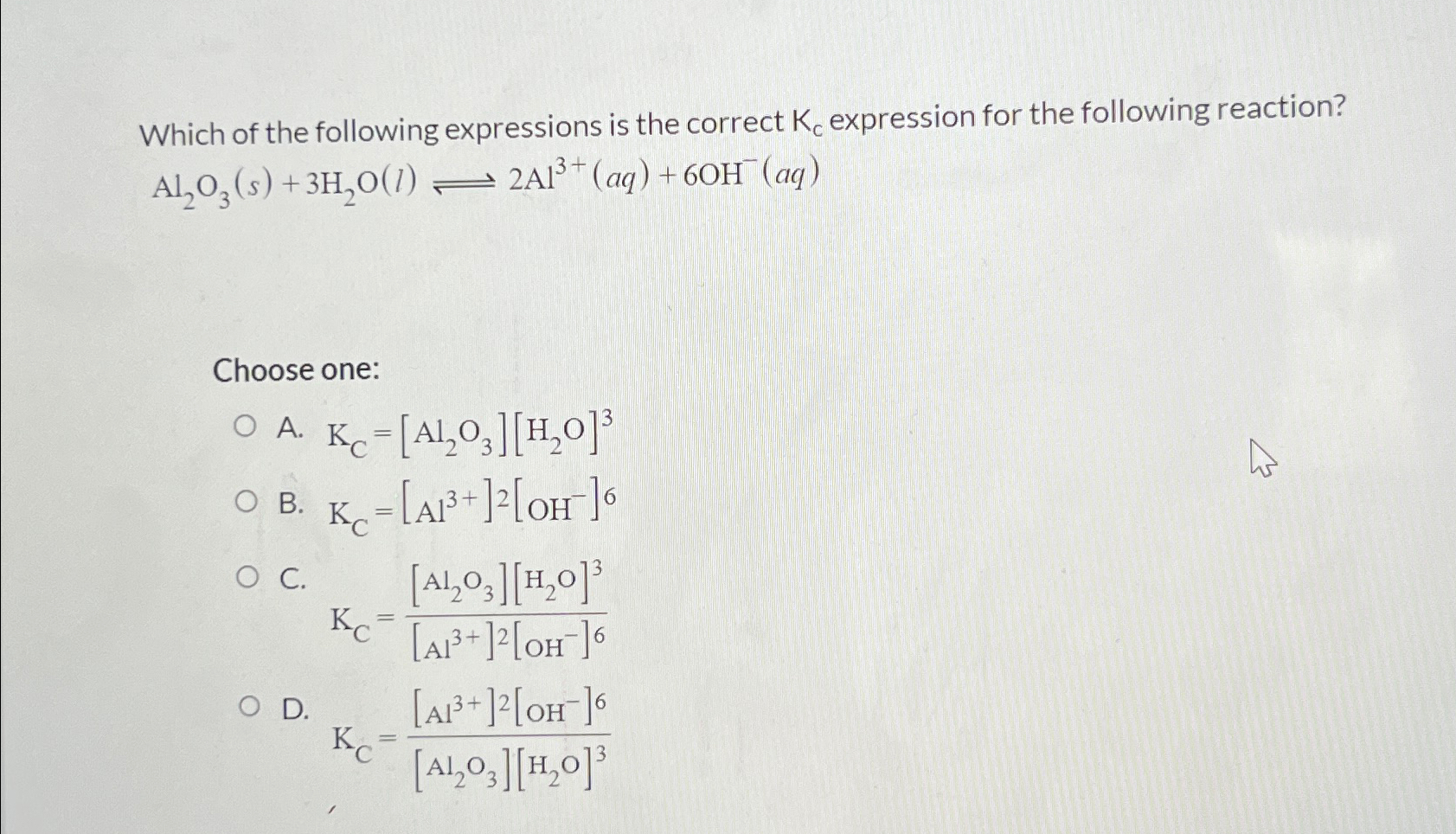 Solved Which of the following expressions is the correct Kc | Chegg.com