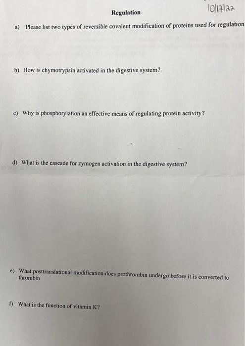 Solved Regulation 10/17122 a) Please list two types of | Chegg.com
