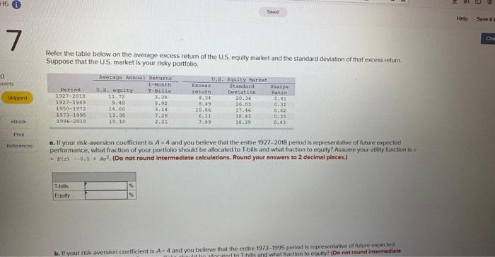 Solved Refer the table below on the average excess return of | Chegg.com