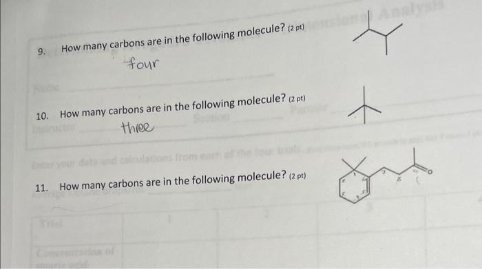 Solved 9. How many carbons are in the following molecule? (2 | Chegg.com