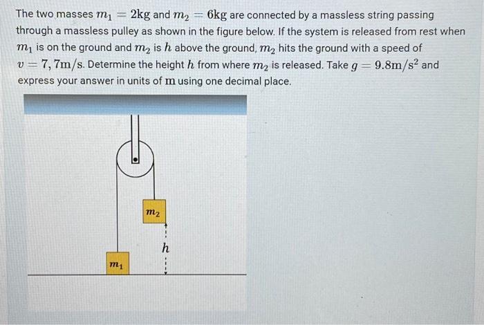 Solved The two masses m1=2 kg and m2=6 kg are connected by a | Chegg.com