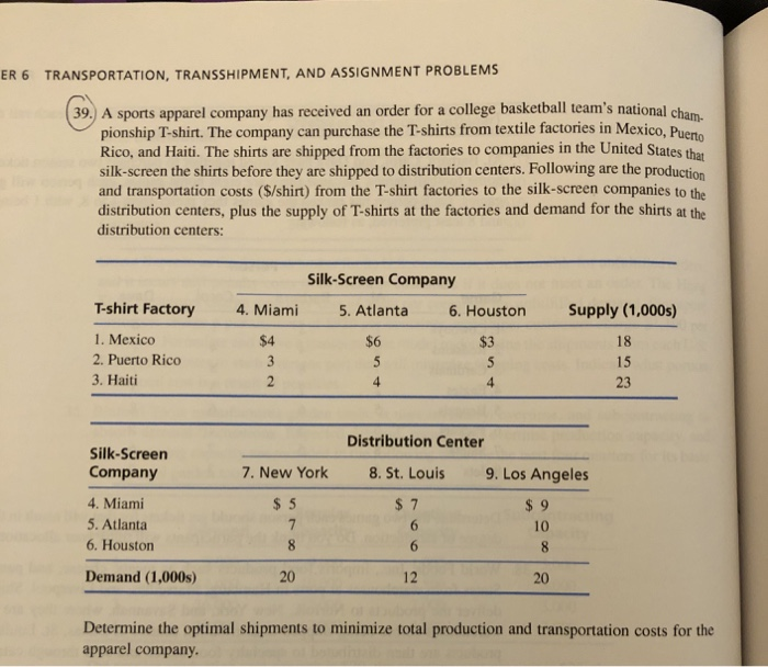 Solved ER 6 TRANSPORTATION, TRANSSHIPMENT, AND ASSIGNMENT | Chegg.com