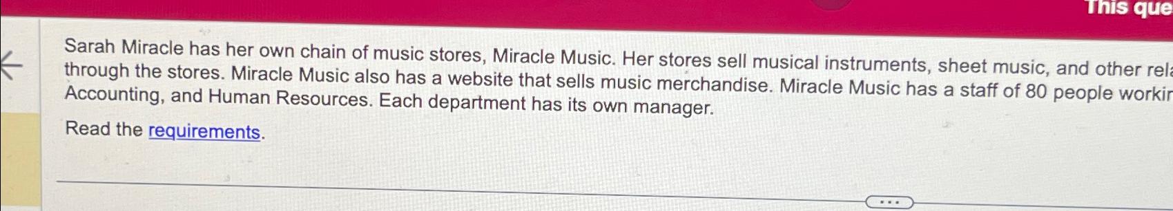 Solved Sarah Miracle has her own chain of music stores, | Chegg.com