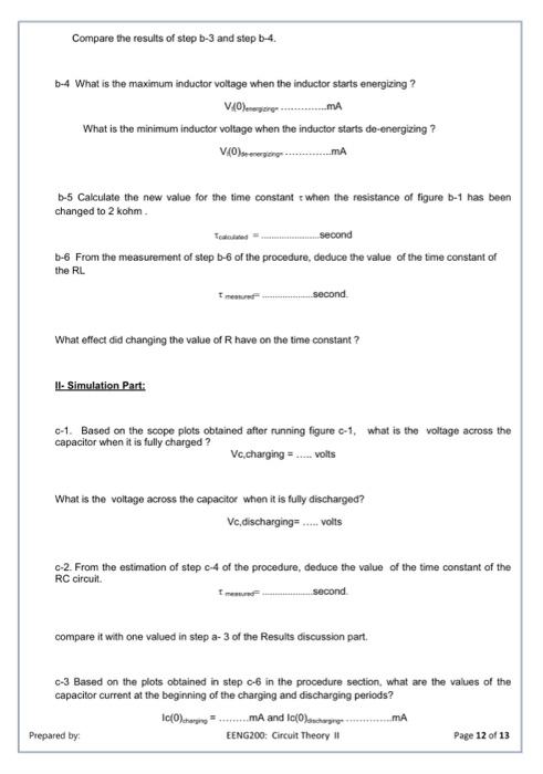 Solved Experiment No. 2 First Order Circuits 1. Objectives | Chegg.com
