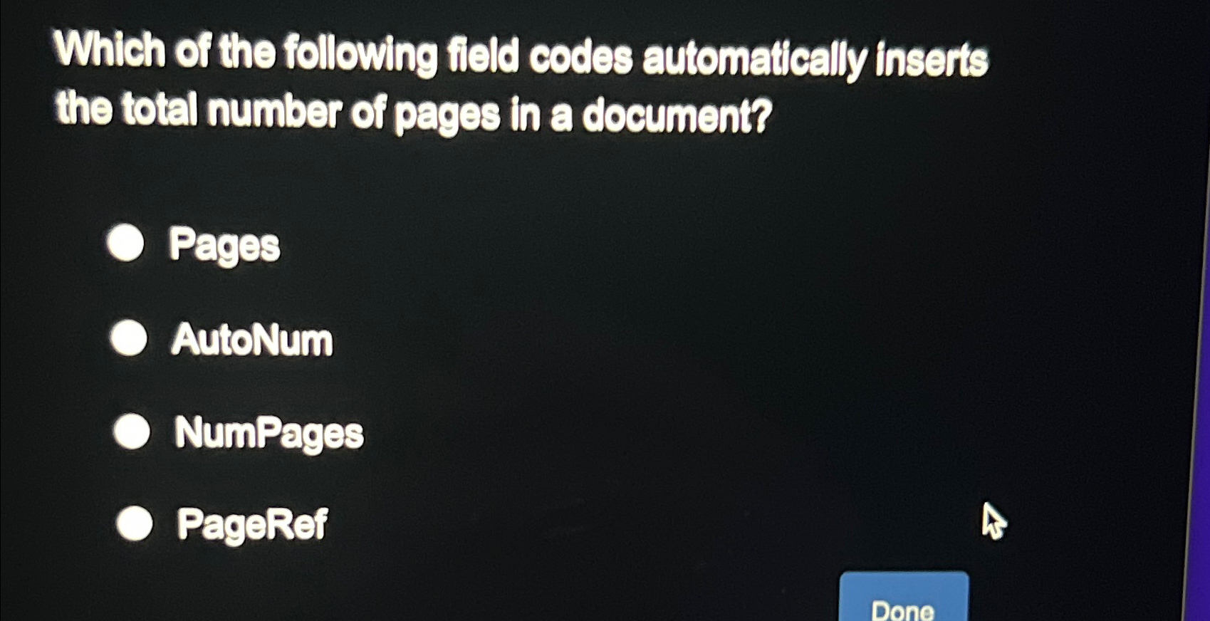 Solved Which of the following field codes automatically | Chegg.com