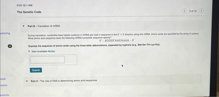 Solved During translabon, nucheode base triplets (codons) in | Chegg.com