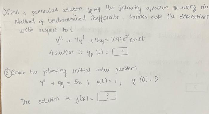 Solved Find a particular solution yp of the following | Chegg.com
