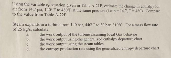 Solved Using the variable cp equation given in Table A-21E, | Chegg.com