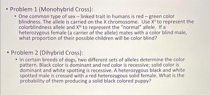 Solved - Problem 1 (Monohybrid Cross): - One common type of | Chegg.com