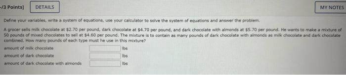 Solved Define your variables, write a system of equations, | Chegg.com