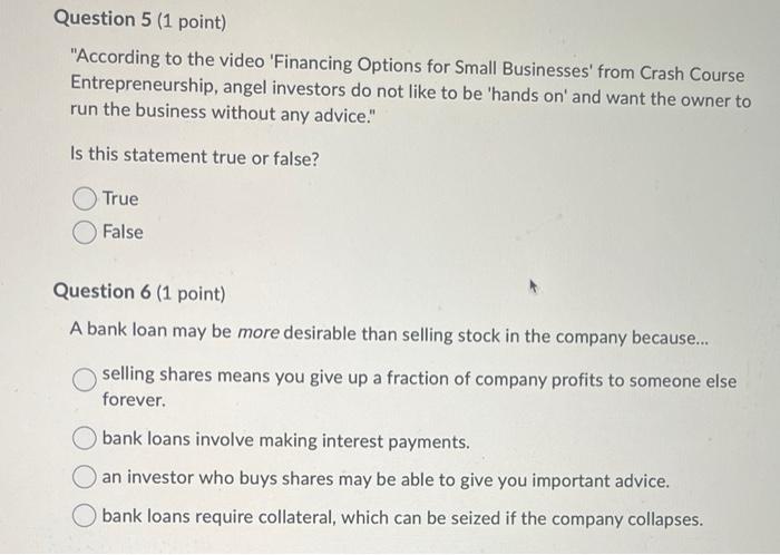 Solved "According to the video 'Financing Options for Small | Chegg.com
