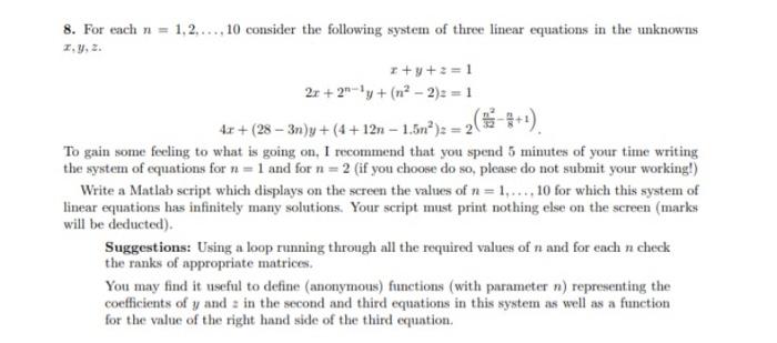 Solved 8. For each n=1,2,…,10 consider the following system | Chegg.com