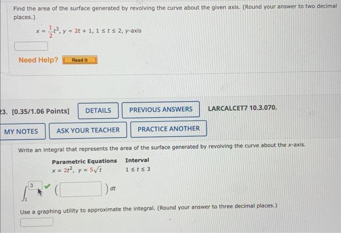 Solved Find the area of the surface generated by revolving | Chegg.com