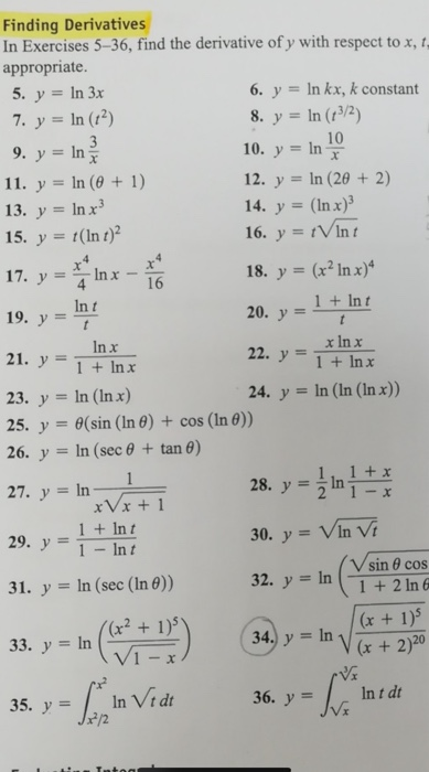 Solved 10. y = In 10 Finding Derivatives In Exercises 5–36, | Chegg.com
