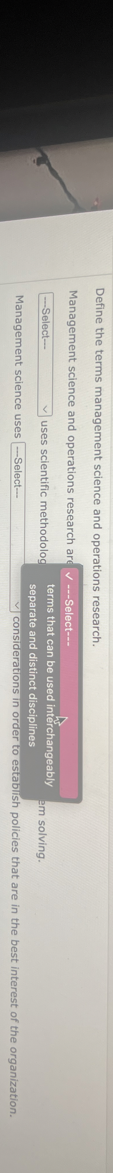 Solved Define the terms management science and operations | Chegg.com