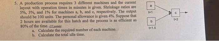 Solved 5. A production process requires 3 different machines | Chegg.com