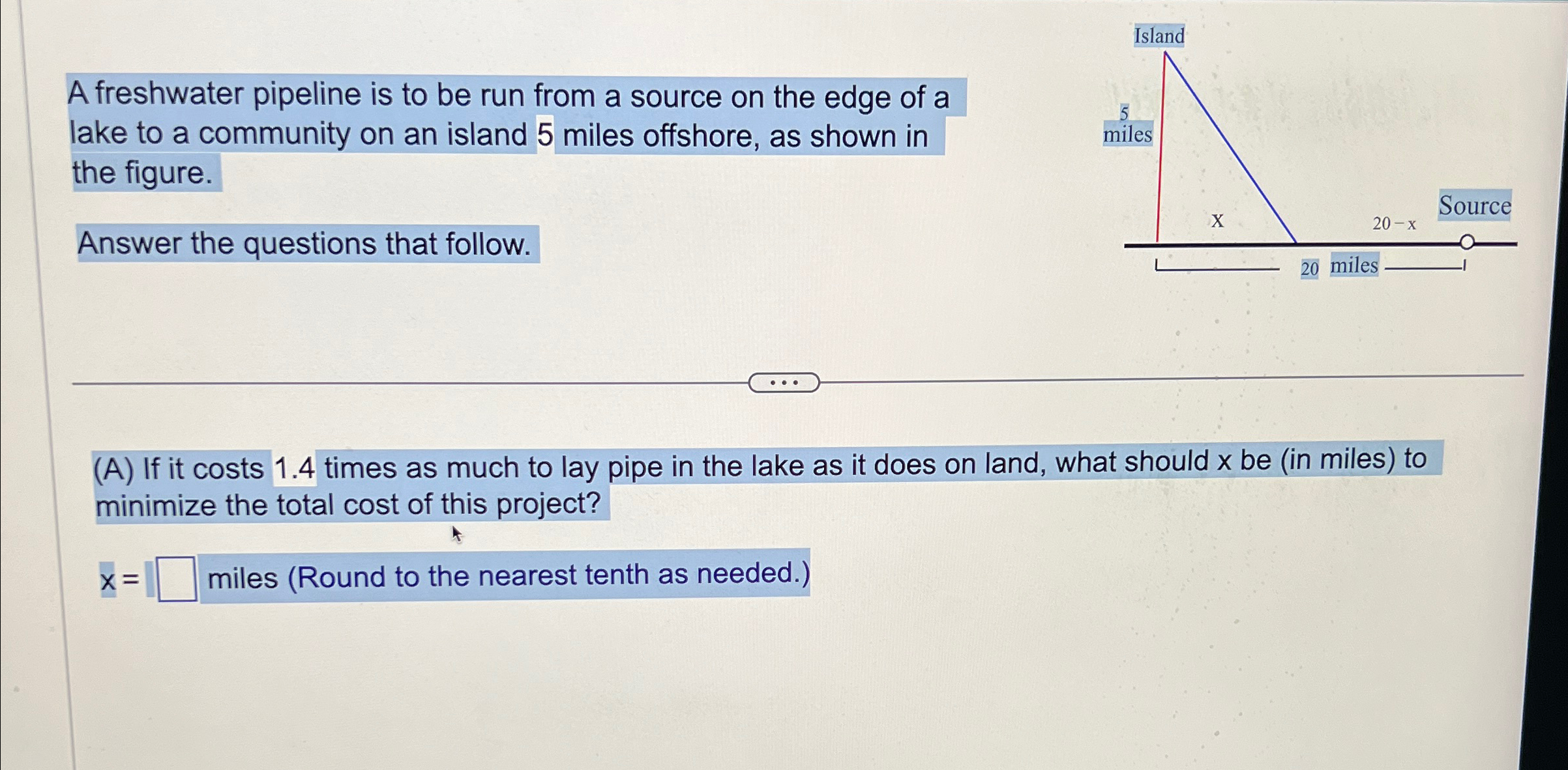 Solved A freshwater pipeline is to be run from a source on | Chegg.com
