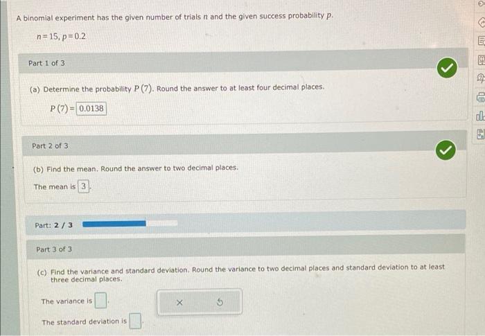 Solved A binomial experiment has the given number of trials | Chegg.com