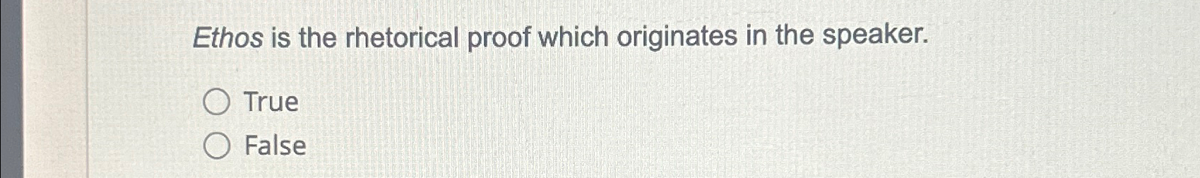 Solved Ethos is the rhetorical proof which originates in the | Chegg.com