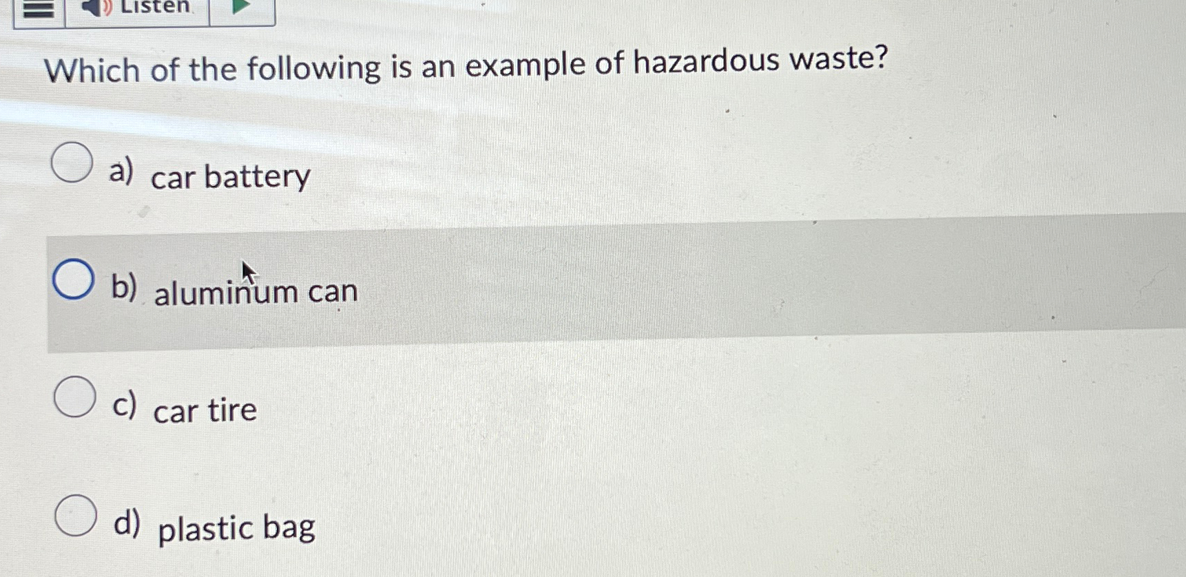 Solved Which of the following is an example of hazardous | Chegg.com