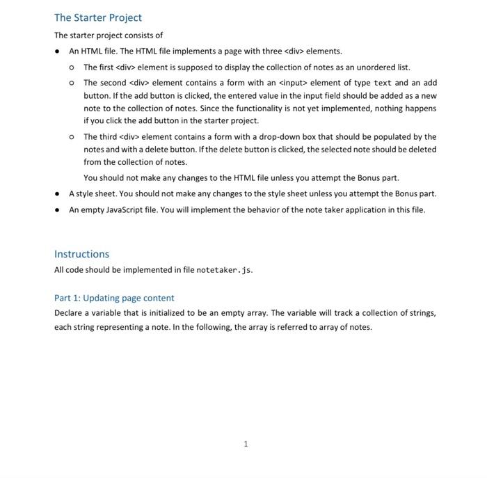Solved The Starter Project The starter project consists of - | Chegg.com