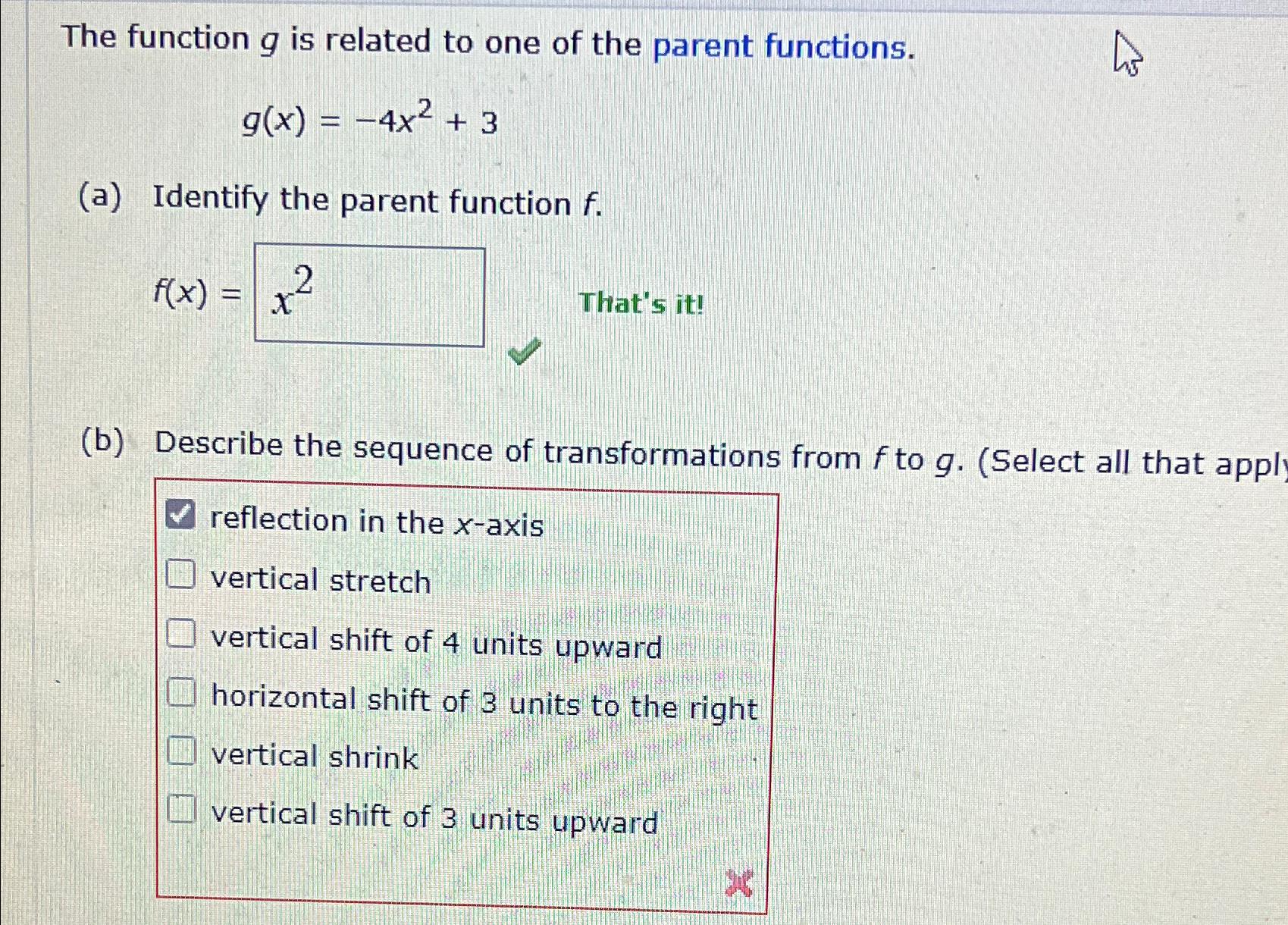 Solved The function g ﻿is related to one of the parent | Chegg.com