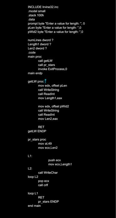 Solved INCLUDE Irvine32.inc model small .stack 100h .data | Chegg.com