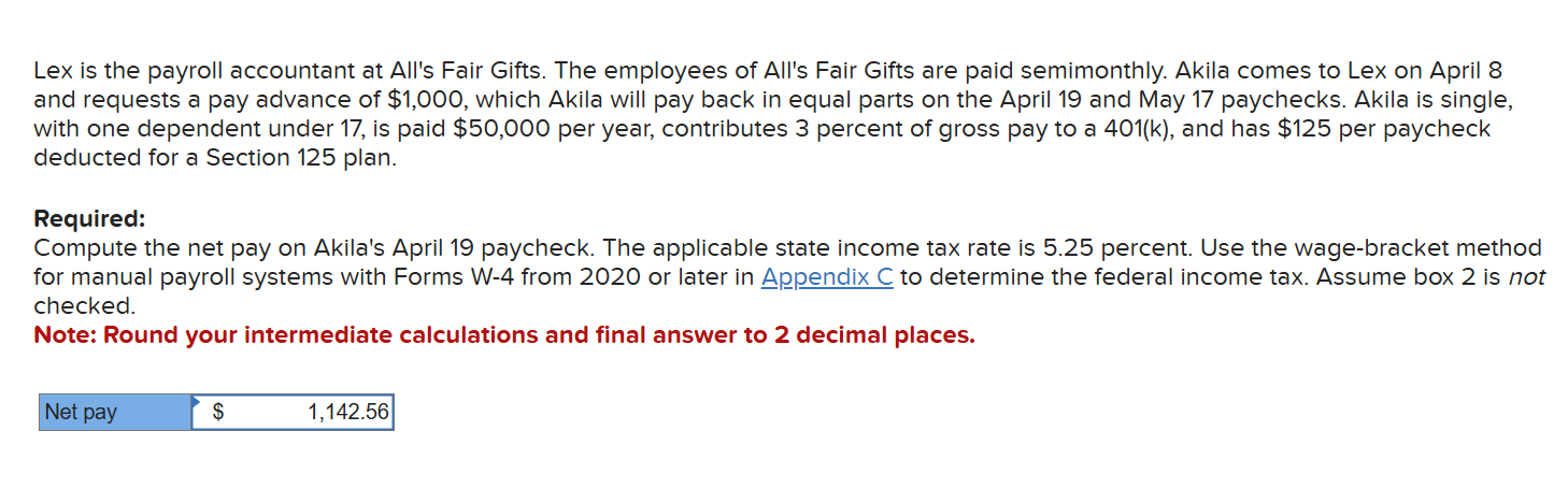 Lex is the payroll accountant at All's Fair Gifts. | Chegg.com