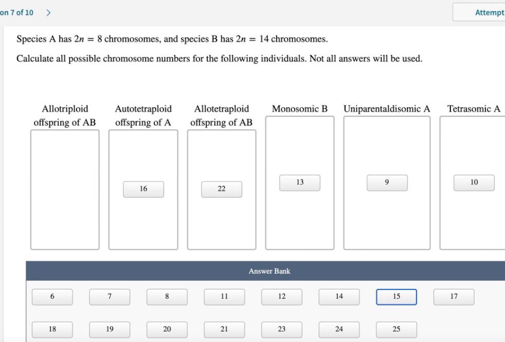 Solved on 7 ﻿of 10Species A has 2n=8 ﻿chromosomes, and | Chegg.com