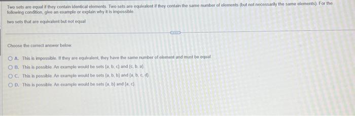 Solved Two sets are equal if thoy contain identcal efements. | Chegg.com
